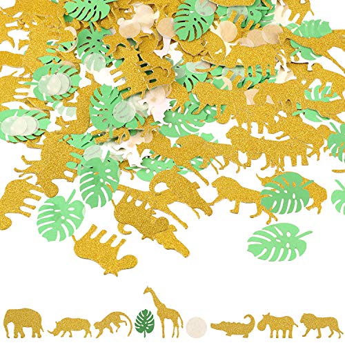 200 Pieces Safari Confetti Baby Shower Jungle Animal Confetti Table Confetti Gold Glitter Zoo Animal Shape Glitter Confetti for Baby Shower Birthday Party Supplies and Decorations