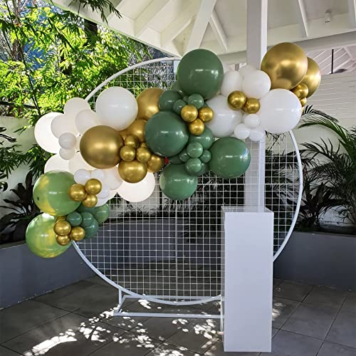 Sage Green White Gold Nude Balloons Arch Kit, 120 PCS 18in 12in 5in Latex Olive Green White Metallic Gold Blush Balloons Garland Arches Kit for Birthday, Wedding, Anniversary, Jungle, Party Decoration