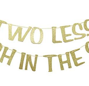 Qttier Two Less Fish in The Sea Banner Sign Garland Gold Glitter for Engagement Bridal Shower Wedding Bachelorette Decorations Nautical Theme Decor Photo Booth Props