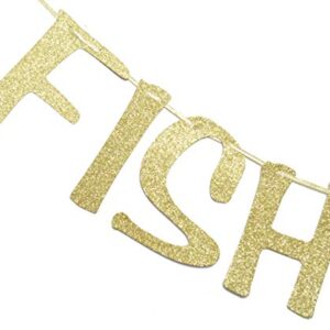 Qttier Two Less Fish in The Sea Banner Sign Garland Gold Glitter for Engagement Bridal Shower Wedding Bachelorette Decorations Nautical Theme Decor Photo Booth Props