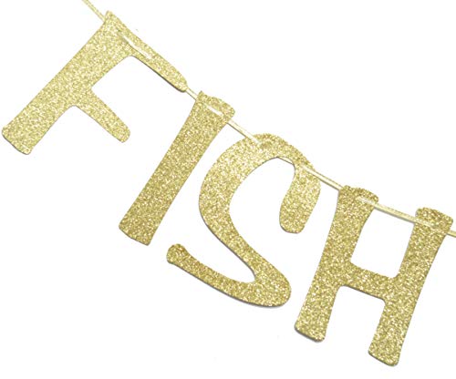 Qttier Two Less Fish in The Sea Banner Sign Garland Gold Glitter for Engagement Bridal Shower Wedding Bachelorette Decorations Nautical Theme Decor Photo Booth Props