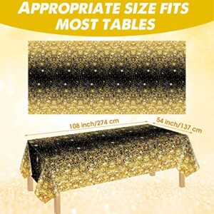 4 Pack Black and Gold Table Covers Black and Gold Tablecloth 54 x 108 Inch Gold Dots Confetti Plastic Tablecloths Rectangle Disposable Party Table Covers for Graduation Birthday Wedding Anniversary