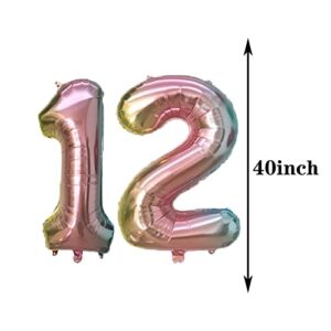 Sweet 12th Birthday Decorations Party Supplies,Rainbow Number 12 Balloons,12th Foil Mylar Balloons Rose Gold Latex Balloon Decoration,Great 12th Birthday Gifts for Girls,Women,Men,Photo Props