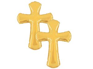 set of 2 gold cross jumbo 44″ foil party balloons