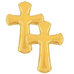 Set of 2 Gold Cross Jumbo 44" Foil Party Balloons