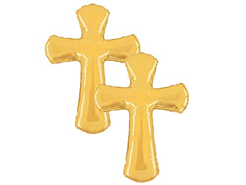 Set of 2 Gold Cross Jumbo 44" Foil Party Balloons