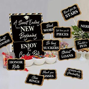 Graduation Candy Buffet Labels, Black Gold Grad Party Buffet Table Sign Set, Graduation Party Dessert Food Label Decorations