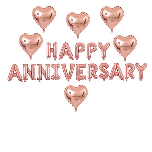 KUNGOON Happy Anniversary Balloon Banner,Valentines Day/Wedding Anniversary Party Decorations,Love Party and Anniversary Party Supplies,16 Inch Rose Gold Aluminum Foil.