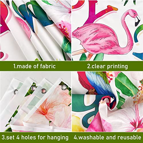 Large Hawaiian Aloha Happy Birthday Banner Luau Party Decorations Tropical Flamingo Birthday Banner Yard Sign for Indoor Outdoor Hanging Supplies Decor with Flamingo Pineapple Balloons