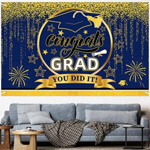 Class of Grad 2023 Background Banner,Blue and Gold Graduation Banner Backgdrop Signs for Congratulations Graduation Party Supplies Photography Background 2023 Graduation Party Decorations