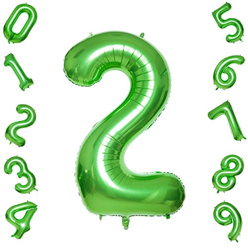 Green 2 Balloons,40 Inch Birthday Foil Balloon Party Decorations Supplies Helium Mylar Digital Balloons (Green Number 2)