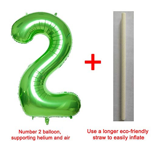 Green 2 Balloons,40 Inch Birthday Foil Balloon Party Decorations Supplies Helium Mylar Digital Balloons (Green Number 2)