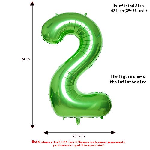 Green 2 Balloons,40 Inch Birthday Foil Balloon Party Decorations Supplies Helium Mylar Digital Balloons (Green Number 2)