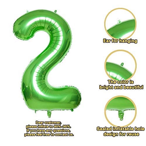 Green 2 Balloons,40 Inch Birthday Foil Balloon Party Decorations Supplies Helium Mylar Digital Balloons (Green Number 2)