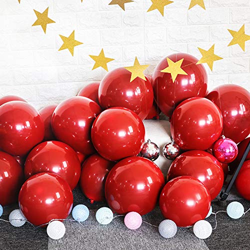 CheeseandU 100 PCS Red Chrome Balloons 10 Inch Double-Layered Chrome Metallic Latex Balloons for Bday Parties Wedding Supplies Valentines Day Party Decor Baby Shower Decorations (Dark Red)