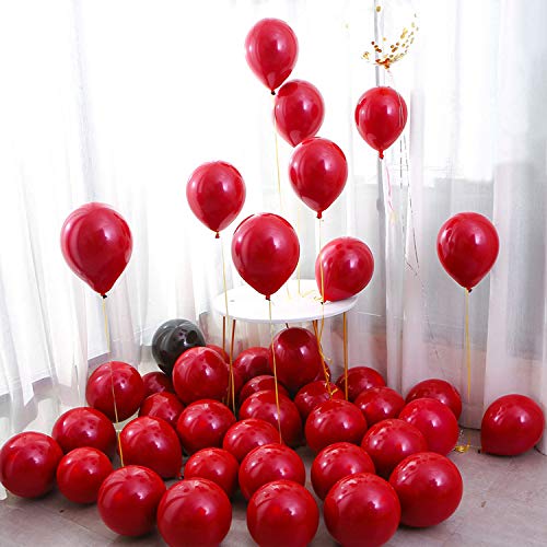 CheeseandU 100 PCS Red Chrome Balloons 10 Inch Double-Layered Chrome Metallic Latex Balloons for Bday Parties Wedding Supplies Valentines Day Party Decor Baby Shower Decorations (Dark Red)