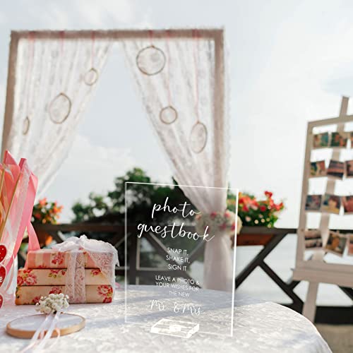 2 Pieces Wedding Photo Guest Book Sign 8 x 10 Inch Acrylic Wedding Signs for Ceremony and Reception Clear Photo Booth Sign with Stand Wedding Memory Table Sign for Anniversary Birthday Parties