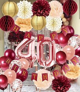 40th birthday decorations for women fall burgundy rose gold 40th birthday party supplies polka dot fans 40th birthday balloons burgundy rose gold 40 birthday decorations fall