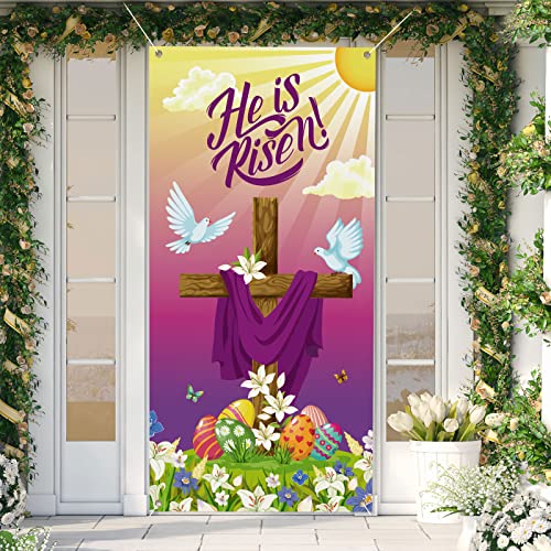 Easter Door Cover He is Risen Easter Door Decoration Background Backdrop Hanging Banner for Home Garden Door Holiday House Easter Party 71 x 35 Inch (Hope)