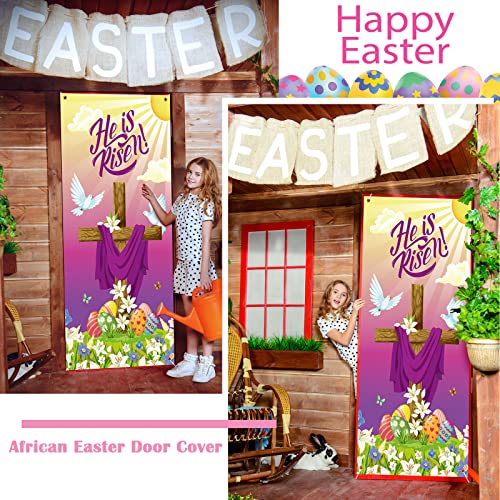 Easter Door Cover He is Risen Easter Door Decoration Background Backdrop Hanging Banner for Home Garden Door Holiday House Easter Party 71 x 35 Inch (Hope)