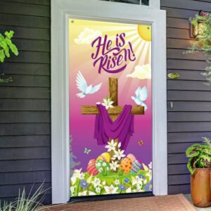 Easter Door Cover He is Risen Easter Door Decoration Background Backdrop Hanging Banner for Home Garden Door Holiday House Easter Party 71 x 35 Inch (Hope)