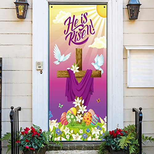 Easter Door Cover He is Risen Easter Door Decoration Background Backdrop Hanging Banner for Home Garden Door Holiday House Easter Party 71 x 35 Inch (Hope)