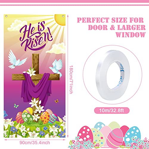 Easter Door Cover He is Risen Easter Door Decoration Background Backdrop Hanging Banner for Home Garden Door Holiday House Easter Party 71 x 35 Inch (Hope)