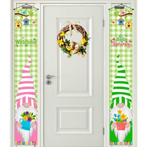 rainlemon welcome hello spring gnome porch banner buffalo check plaid stripes front door sign decoration