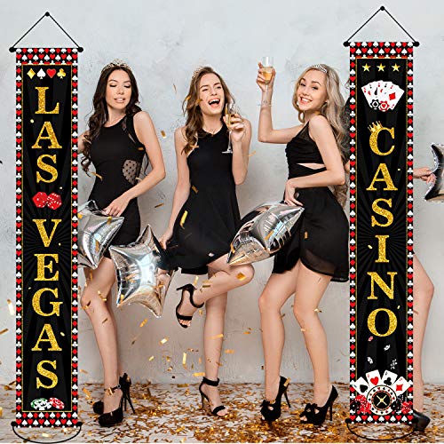 Las Vegas Party Banner Casino Night Party Decorations Welcome Porch Door Sign for Las Vegas Themed Birthday Baby Shower Decorations(Black)