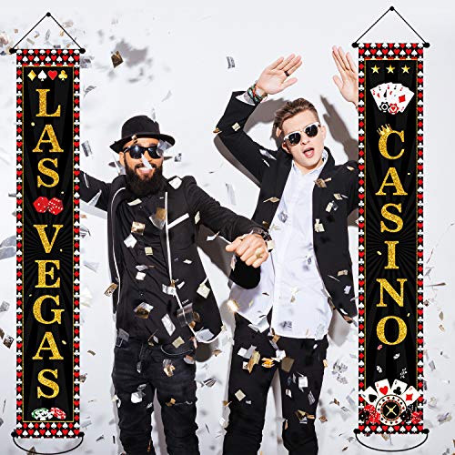 Las Vegas Party Banner Casino Night Party Decorations Welcome Porch Door Sign for Las Vegas Themed Birthday Baby Shower Decorations(Black)