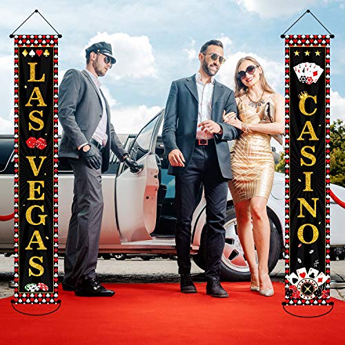 Las Vegas Party Banner Casino Night Party Decorations Welcome Porch Door Sign for Las Vegas Themed Birthday Baby Shower Decorations(Black)