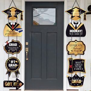 graduation banner 2023, black and gold – graduation porch sign | hanging graduation door banner, class of 2023 graduation decorations for outdoor | black and gold graduation party decorations 2023