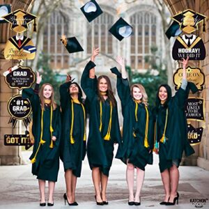 Graduation Banner 2023, Black and Gold - Graduation Porch Sign | Hanging Graduation Door Banner, Class of 2023 Graduation Decorations for Outdoor | Black and Gold Graduation Party Decorations 2023