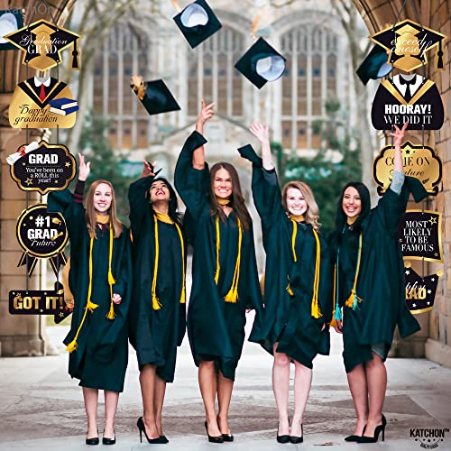 Graduation Banner 2023, Black and Gold - Graduation Porch Sign | Hanging Graduation Door Banner, Class of 2023 Graduation Decorations for Outdoor | Black and Gold Graduation Party Decorations 2023