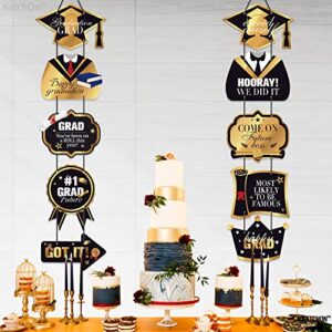 Graduation Banner 2023, Black and Gold - Graduation Porch Sign | Hanging Graduation Door Banner, Class of 2023 Graduation Decorations for Outdoor | Black and Gold Graduation Party Decorations 2023