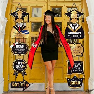 Graduation Banner 2023, Black and Gold - Graduation Porch Sign | Hanging Graduation Door Banner, Class of 2023 Graduation Decorations for Outdoor | Black and Gold Graduation Party Decorations 2023