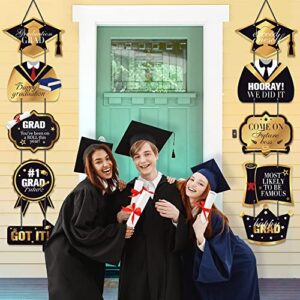 Graduation Banner 2023, Black and Gold - Graduation Porch Sign | Hanging Graduation Door Banner, Class of 2023 Graduation Decorations for Outdoor | Black and Gold Graduation Party Decorations 2023