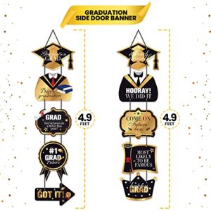 Graduation Banner 2023, Black and Gold - Graduation Porch Sign | Hanging Graduation Door Banner, Class of 2023 Graduation Decorations for Outdoor | Black and Gold Graduation Party Decorations 2023