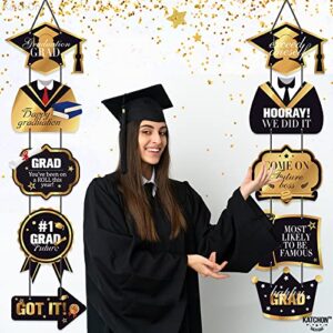 Graduation Banner 2023, Black and Gold - Graduation Porch Sign | Hanging Graduation Door Banner, Class of 2023 Graduation Decorations for Outdoor | Black and Gold Graduation Party Decorations 2023