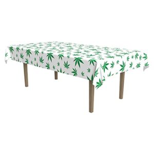 beistle tropical fern leaf tablecover, 54″ x 108″, white/green