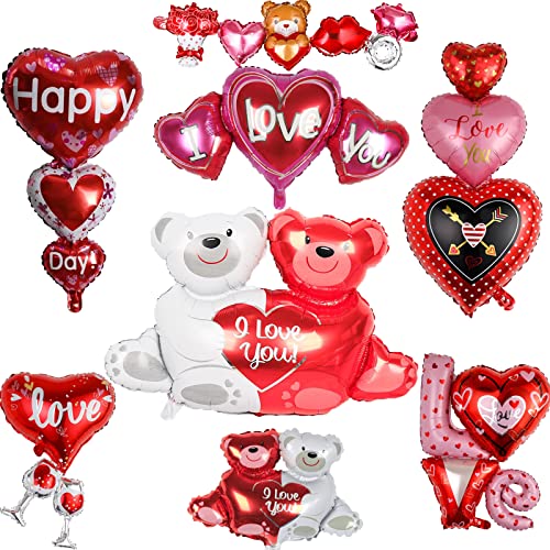 Valentines Day Heart Shaped I Love You Foil Balloons Decorations, Romantic Love Happy Anniversary Foil Balloons Valentine Day Party Decorations