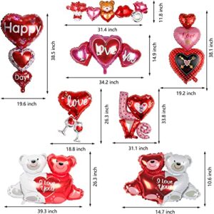 Valentines Day Heart Shaped I Love You Foil Balloons Decorations, Romantic Love Happy Anniversary Foil Balloons Valentine Day Party Decorations