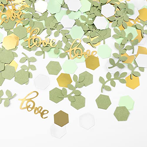 AIEX 500pcs Engagement Party Table Decor, Boho Love Theme Party Confetti Sage Green Table Scatter for Party Birthday Wedding Nursery Tabletop Paper Scraps