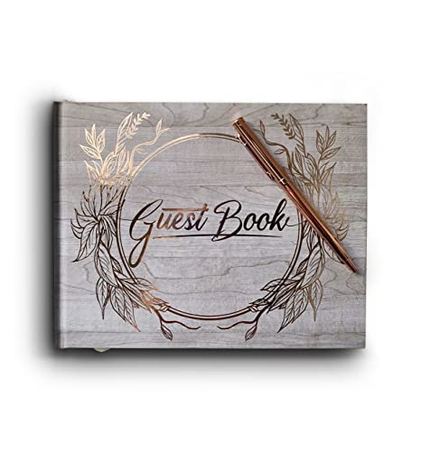 Wedding Guest Book: Grey Guest Book with 100 Pages/50 Sheets, Wedding guestbook with a Grey Hard Cover Board, and Rose Gold Stamping, Sign in Guest Book, Guest Book for Weddings, Baby Showers etc.