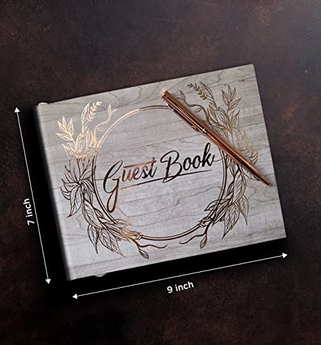 Wedding Guest Book: Grey Guest Book with 100 Pages/50 Sheets, Wedding guestbook with a Grey Hard Cover Board, and Rose Gold Stamping, Sign in Guest Book, Guest Book for Weddings, Baby Showers etc.