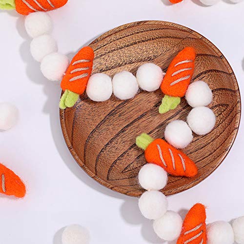 Easters Pom Pom Garland 6.6 Feet Carrot Wool Felt Ball Garland Farmhouse Felt Tiered Tray Decoration for Home Decoration Easter Birthday Party Supplies