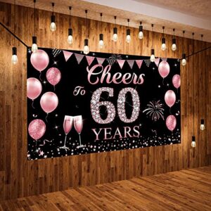 Happy 60th Birthday Decorations for Women, Cheers to 60 Years Backdrop Banner, Rose Gold 60 Birthday Party Yard Sign Poster Supplies, 60th Anniversary Decorations for Outdoor Indoor, Vicycaty