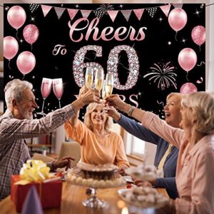 Happy 60th Birthday Decorations for Women, Cheers to 60 Years Backdrop Banner, Rose Gold 60 Birthday Party Yard Sign Poster Supplies, 60th Anniversary Decorations for Outdoor Indoor, Vicycaty