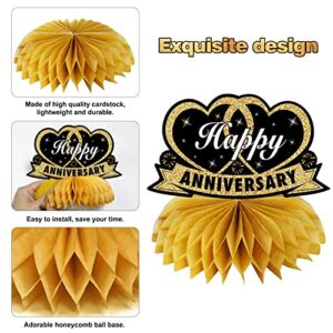 8Pcs Happy Wedding Anniversary Decorations Table Honeycomb Centerpieces, Anniversary Theme Party Supplies for Adult, Black Gold 10th 20th 30th 40th 50th 60th Anniversary Table Sign Decor