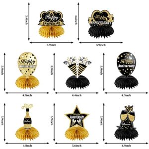 8Pcs Happy Wedding Anniversary Decorations Table Honeycomb Centerpieces, Anniversary Theme Party Supplies for Adult, Black Gold 10th 20th 30th 40th 50th 60th Anniversary Table Sign Decor